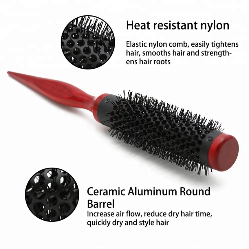 Aluminum Roller Wooden Handle Hair Brush Massage Comb Small Curl ...
