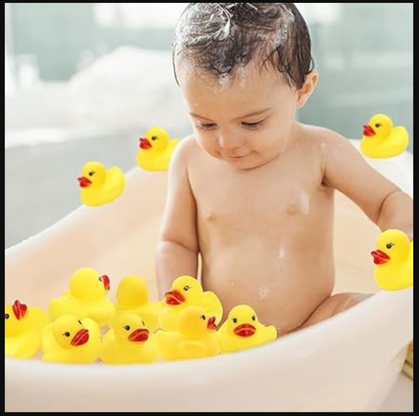 Float & Squeak Mini Rubber Duck Baby Bath Ducky Sound Shower Toys for ...